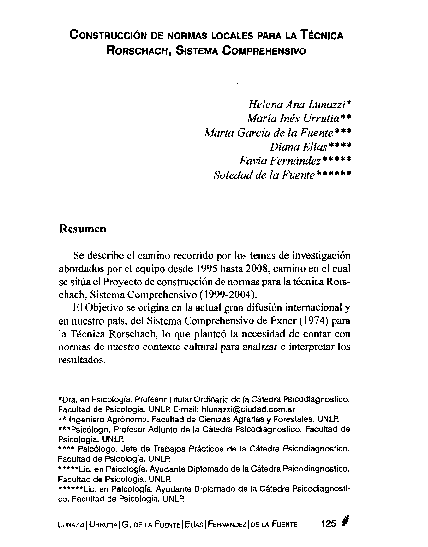 (PDF) Construcción de normas locales para la técnica Rorschach, sistema ...