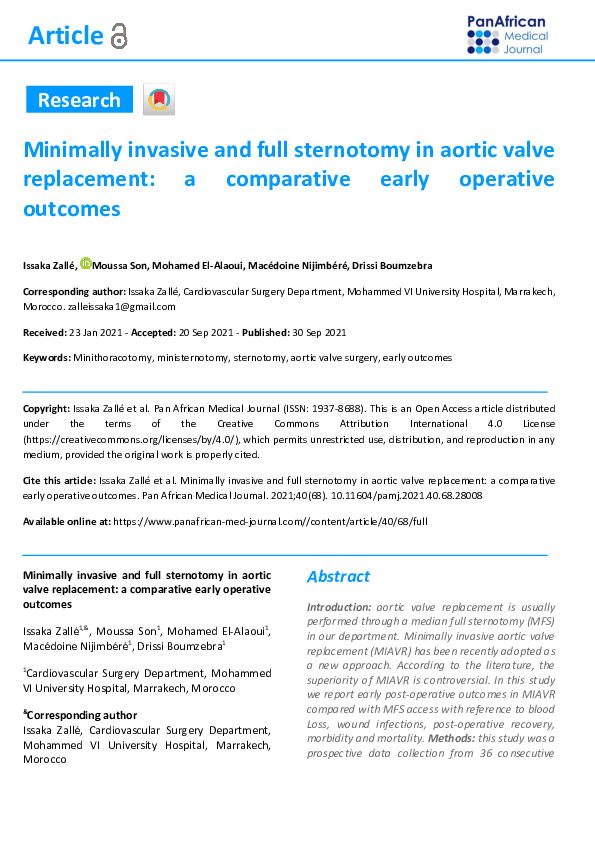 (PDF) Minimally invasive and full sternotomy in aortic valve replacement: a comparative early ...