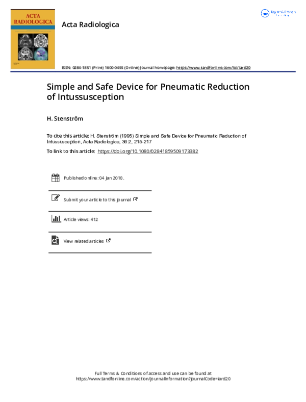 (PDF) Simple and Safe Device for Pneumatic Reduction of Intussusception