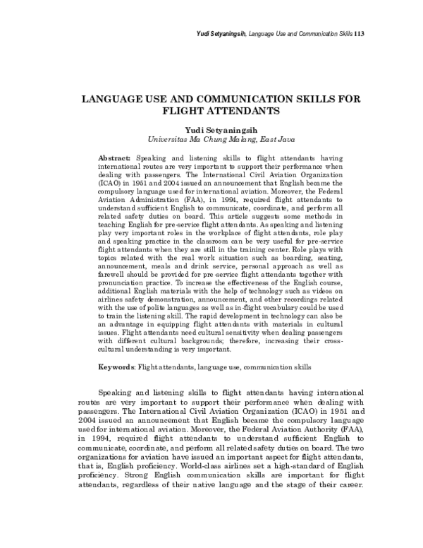 (PDF) Language Use and Communication Skills for Flight Attendants