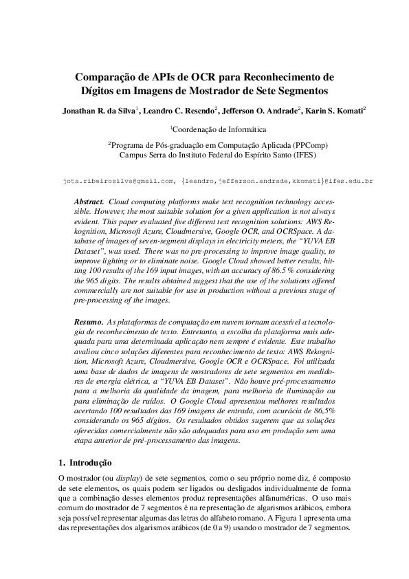 (PDF) Comparação De Apis De Ocr Para Reconhecimento De Dígitos Em ...