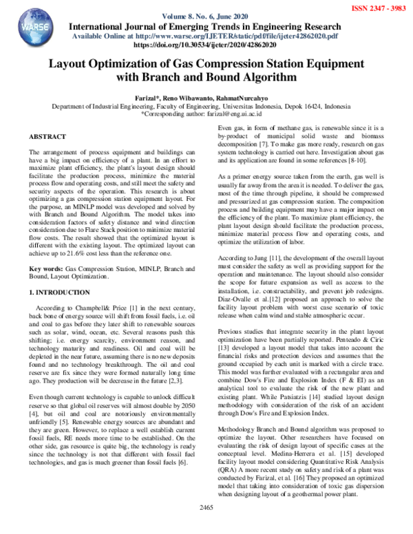 (PDF) Layout Optimization of Gas Compression Station Equipment with Branch and Bound Algorithm