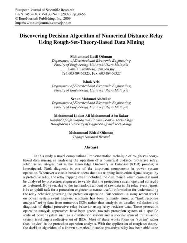 Pdf Discovering Decision Algorithm Of Numerical Distance Relay Using Rough Set Theory Based