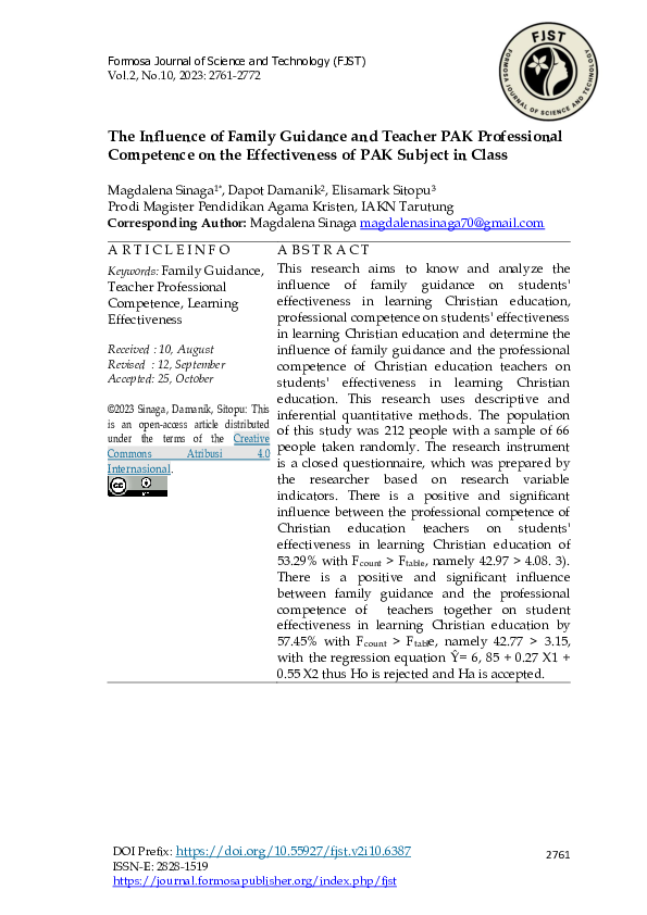 (PDF) The Influence of Family Guidance and Teacher PAK Professional ...