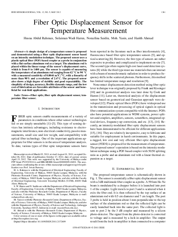 (PDF) Fiber Optic Displacement Sensor for Temperature Measurement