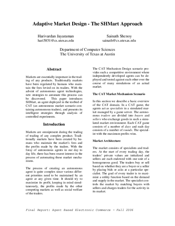 (PDF) Adaptive Market Design - The SHMart Approach