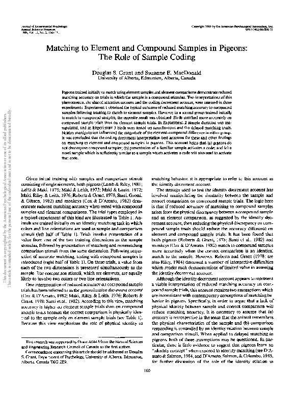 (PDF) Matching to element and compound samples in pigeons: The role of ...