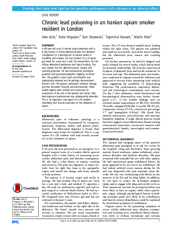 (PDF) Chronic lead poisoning in an Iranian opium smoker resident in London
