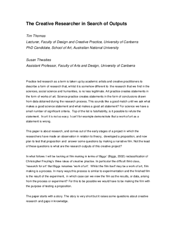 (PDF) The Creative Researcher in Search of Outputs