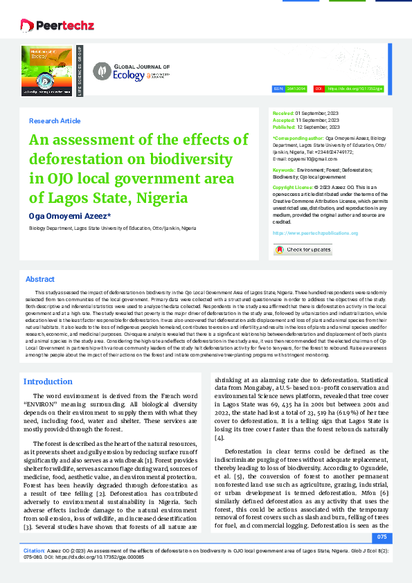 (PDF) An assessment of the effects of deforestation on biodiversity in ...