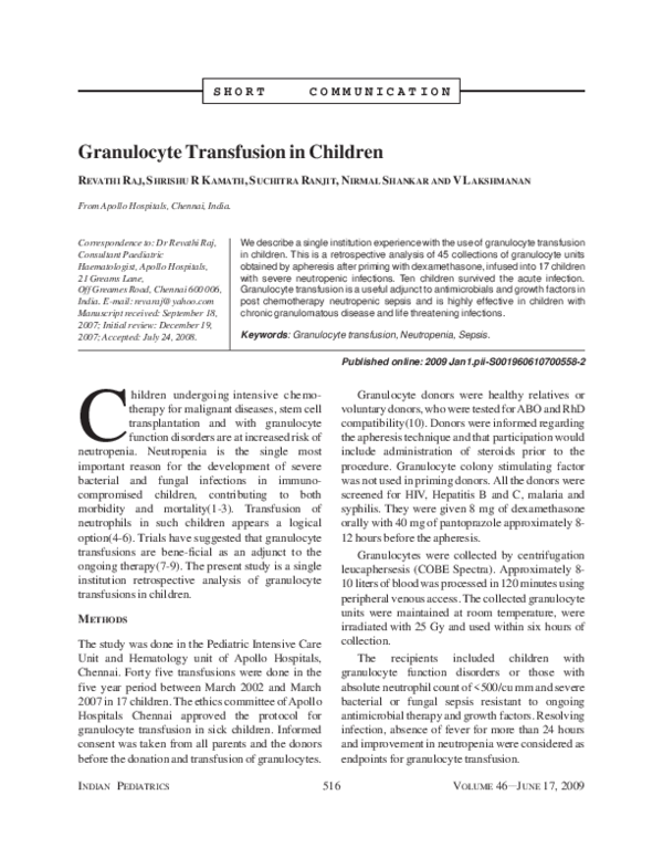 (PDF) Granulocyte transfusion in children