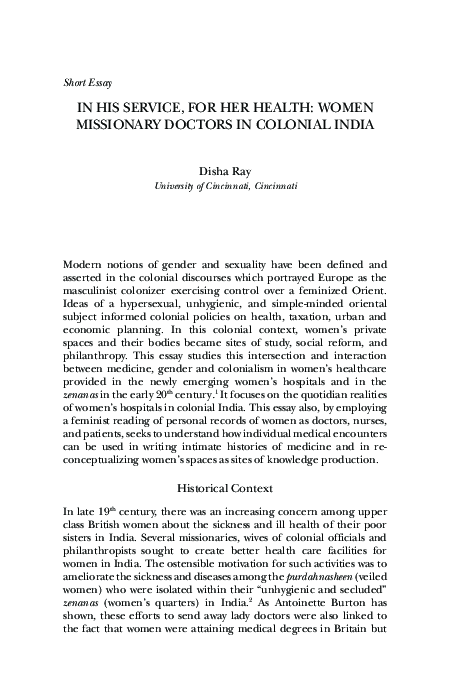 (PDF) In His Service For Her Health: Women Missionary Doctors in ...