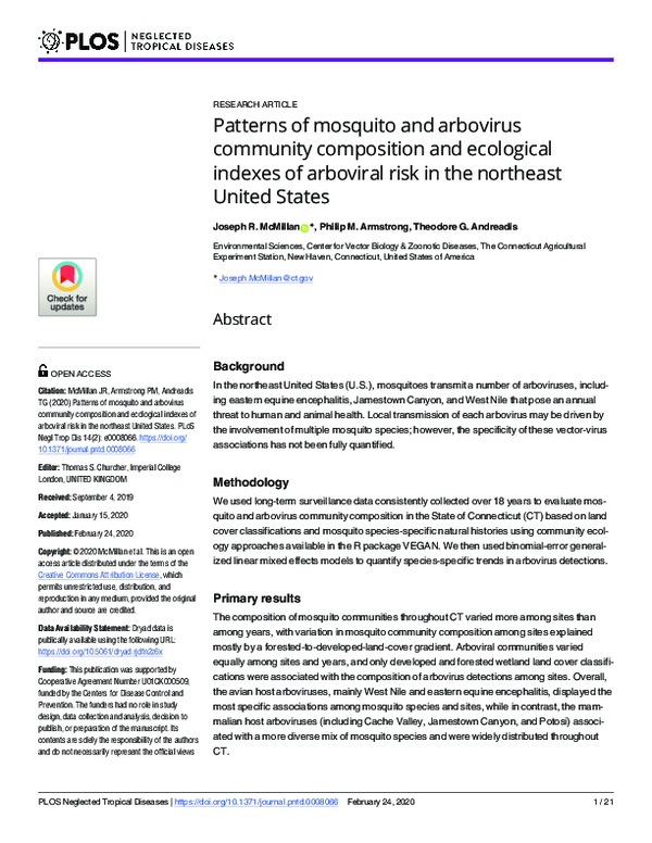 (PDF) Patterns of mosquito and arbovirus community composition and ...