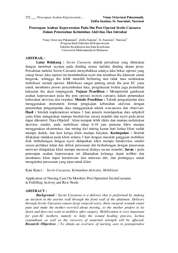(PDF) Penerapan Asuhan Keperawatan Pada Ibu Post Operasi Sectio ...