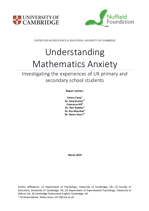 (PDF) Understanding Mathematics Anxiety: Investigating the experiences ...