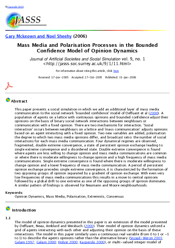 (PDF) Mass Media and Polarisation Processes in the Bounded Confidence ...