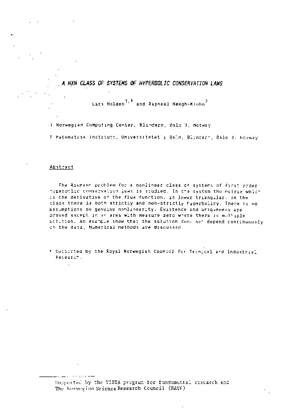 Pdf A Nxn Class Of Systems Of Hyperbolic Conservation Laws