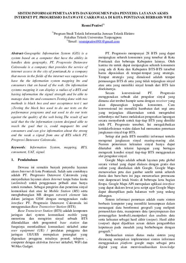 (PDF) Sistem Informasi Pemetaan BTS Dan Konsumen Pada Penyedia Layanan Akses Internet Pt ...