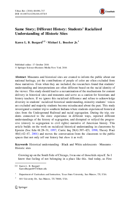(PDF) Same Story; Different History: Students’ Racialized Understanding ...