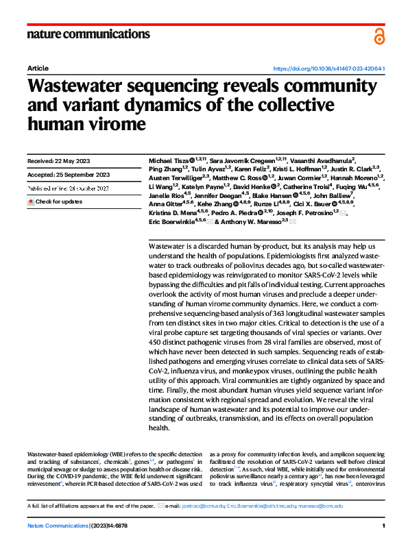 (PDF) Wastewater sequencing reveals community and variant dynamics of ...