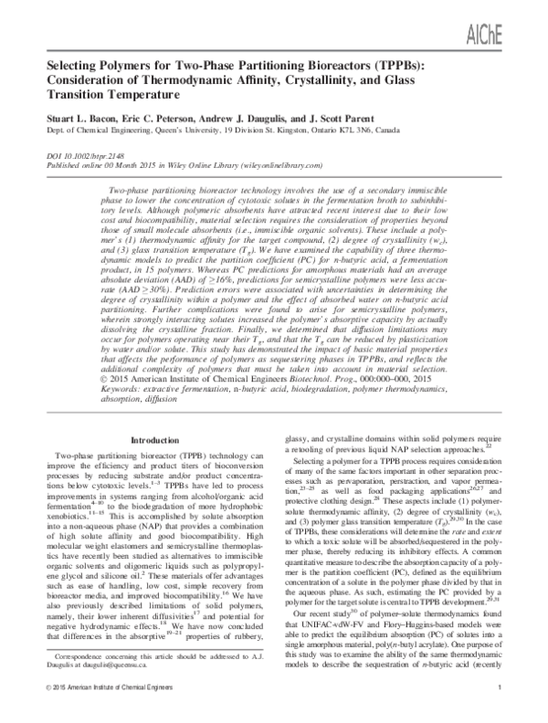 (PDF) Selecting polymers for two-phase partitioning bioreactors (TPPBs ...
