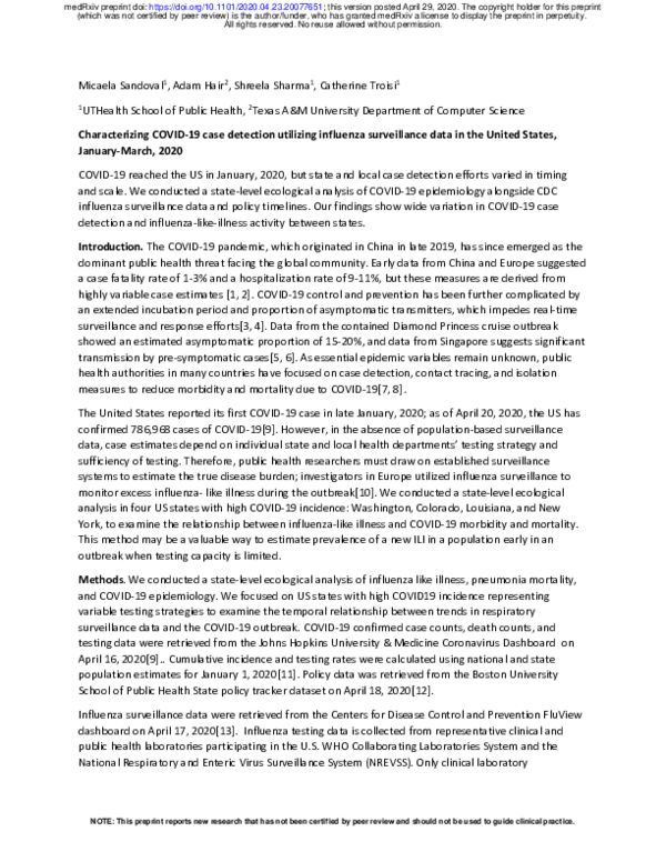 (PDF) Characterizing COVID-19 case detection utilizing influenza ...