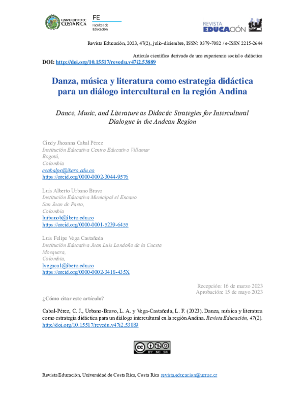 (PDF) Danza, música y literatura como estrategia didáctica para un diálogo intercultural en la ...