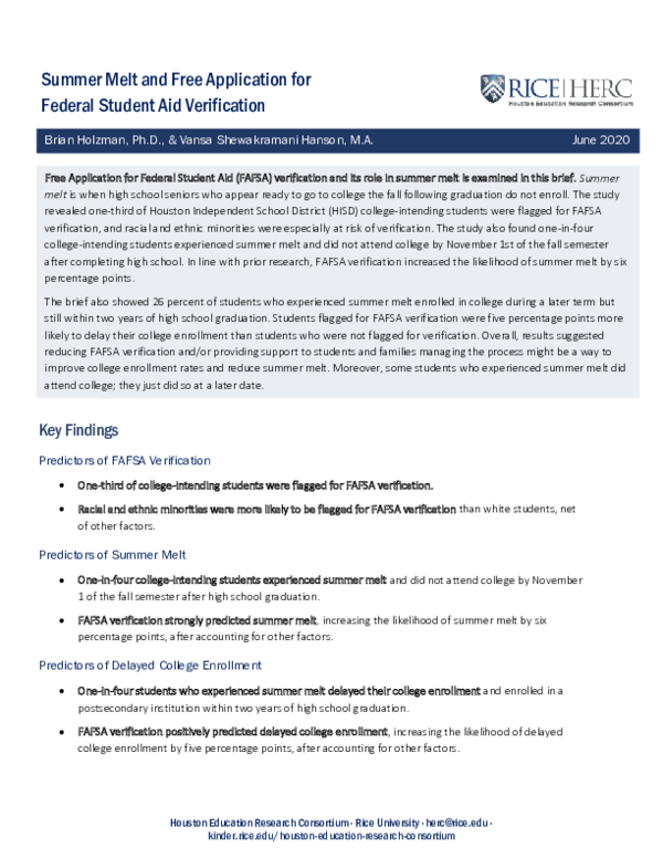 (PDF) Summer Melt and Free Application for Federal Student Aid ...