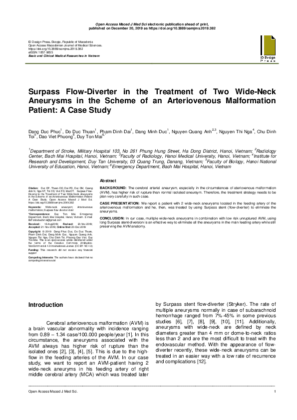 (PDF) Surpass Flow-Diverter in the Treatment of Two Wide-Neck Aneurysms in the Scheme of an ...