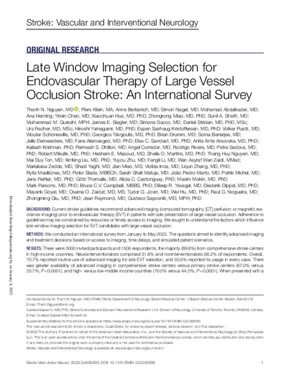 (PDF) Late Window Imaging Selection for Endovascular Therapy of Large ...