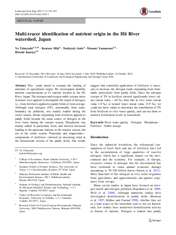 (PDF) Multi-tracer identification of nutrient origin in the Hii River ...