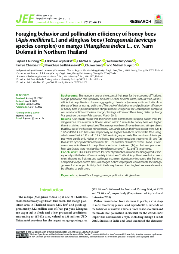 (PDF) Foraging behavior and pollination efficiency of honey bees ( Apis mellifera L.) and ...