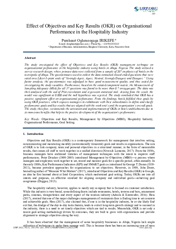 (PDF) Effect of Objectives and Key Results (OKR) on Organisational ...