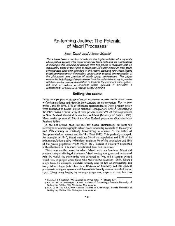 (PDF) Re-forming Justice: The Potential of Maori Processes