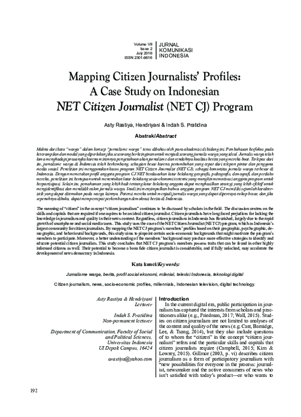 (PDF) Mapping Citizen Journalists’ Profiles: A Case Study on Indonesian ...