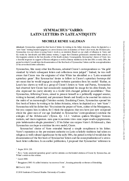 (PDF) Symmachus' Varro: Latin Letters in Late Antiquity