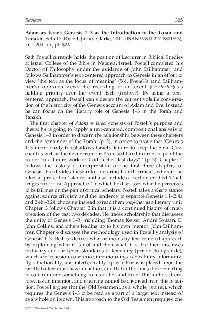 (PDF) Adam as Israel: Genesis 1–3 as the Introduction to the Torah and ...