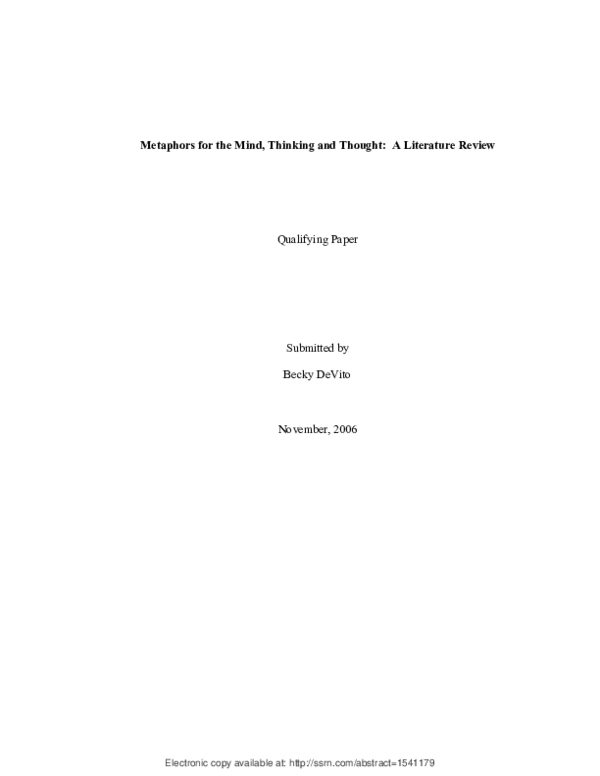(PDF) Metaphors for the Mind, Thinking and Thought: A Literature Review