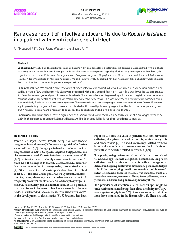 (PDF) Rare case report of infective endocarditis due to Kocuria ...