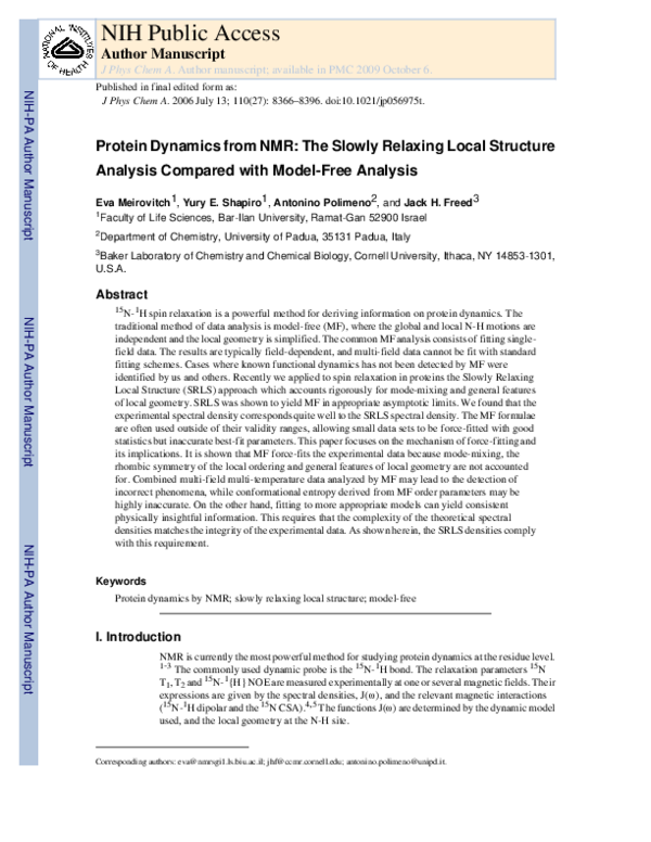 Pdf Protein Dynamics From Nmr The Slowly Relaxing Local Structure Analysis Compared With
