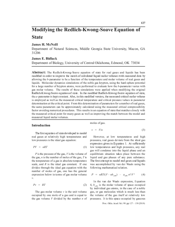 (PDF) Modifying the Redlich-Kwong-Soave Equation of State
