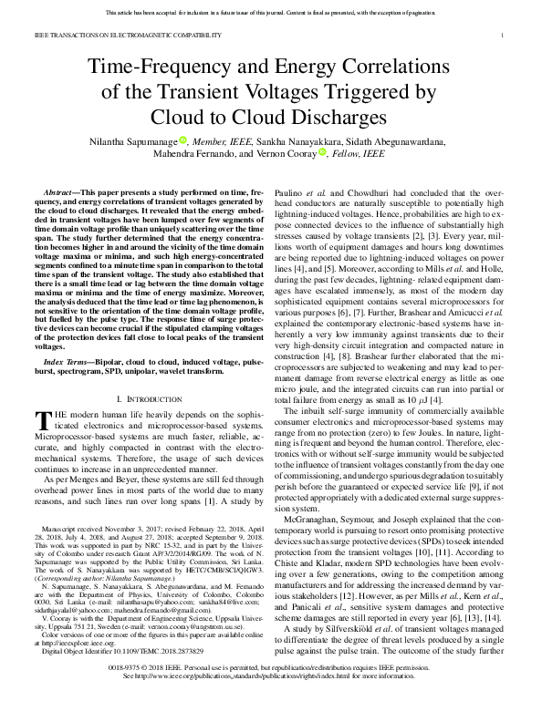 (PDF) Time-Frequency and Energy Correlations of the Transient Voltages Triggered by Cloud to ...