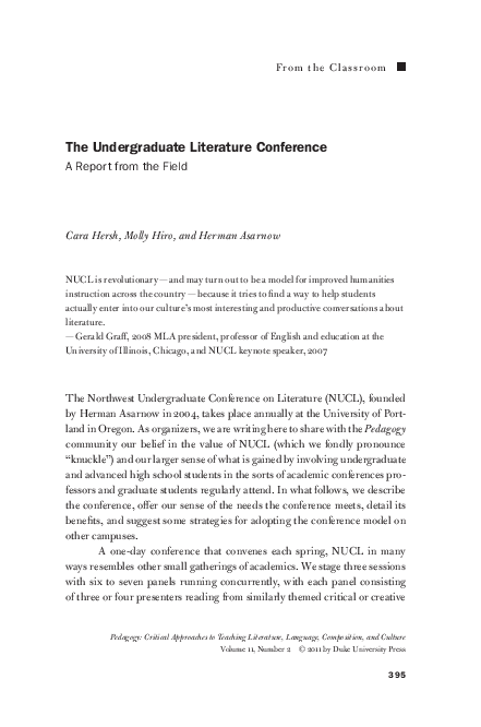 The Undergraduate Literature Conference: A Report from the Field