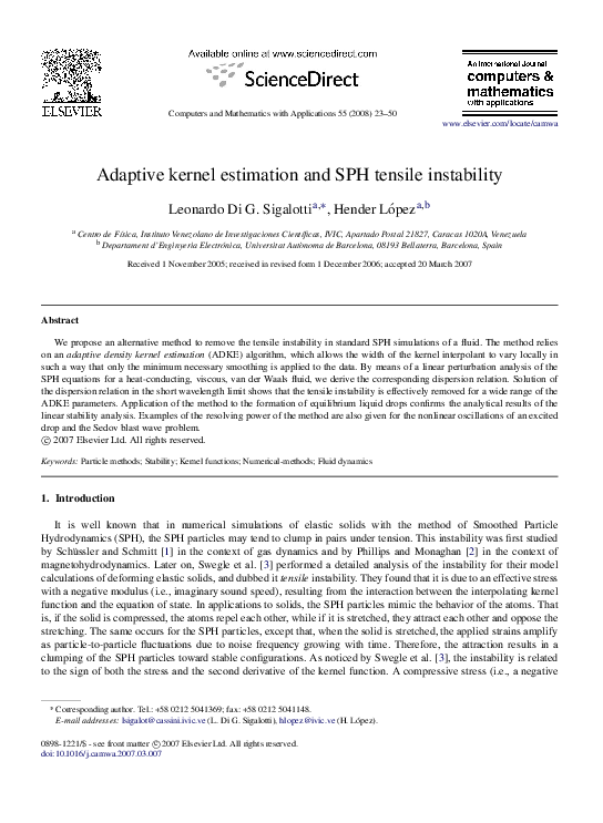 (PDF) Adaptive kernel estimation and SPH tensile instability