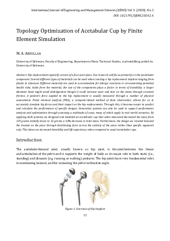 (PDF) Topology Optimization of Acetabular Cup by Finite Element Simulation | Muhammad Abdullah ...
