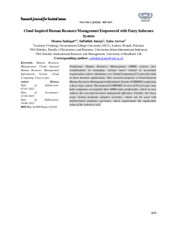 Pdf Cloud Based Hrm With Fuzzy Logic Enhancement