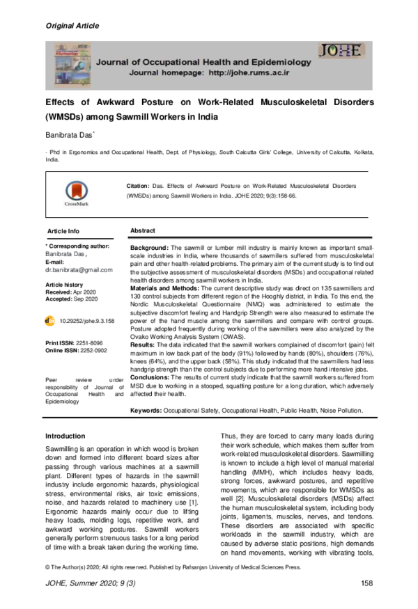 (PDF) Effects of Awkward Posture on Work-Related Musculoskeletal ...