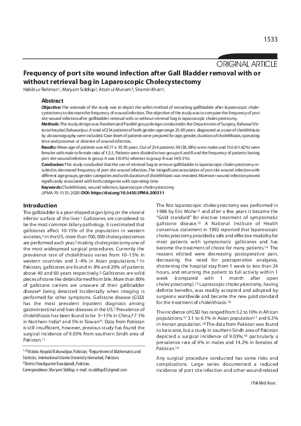 (PDF) Frequency of port site wound infection after Gall Bladder removal ...