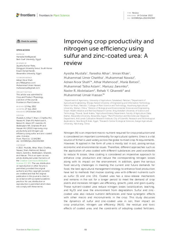 (PDF) Improving crop productivity and nitrogen use efficiency using sulfur and zinc-coated urea ...