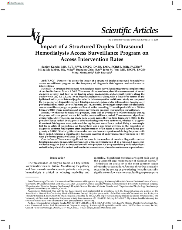 (PDF) Impact of a Structured Duplex Ultrasound Hemodialysis Access ...